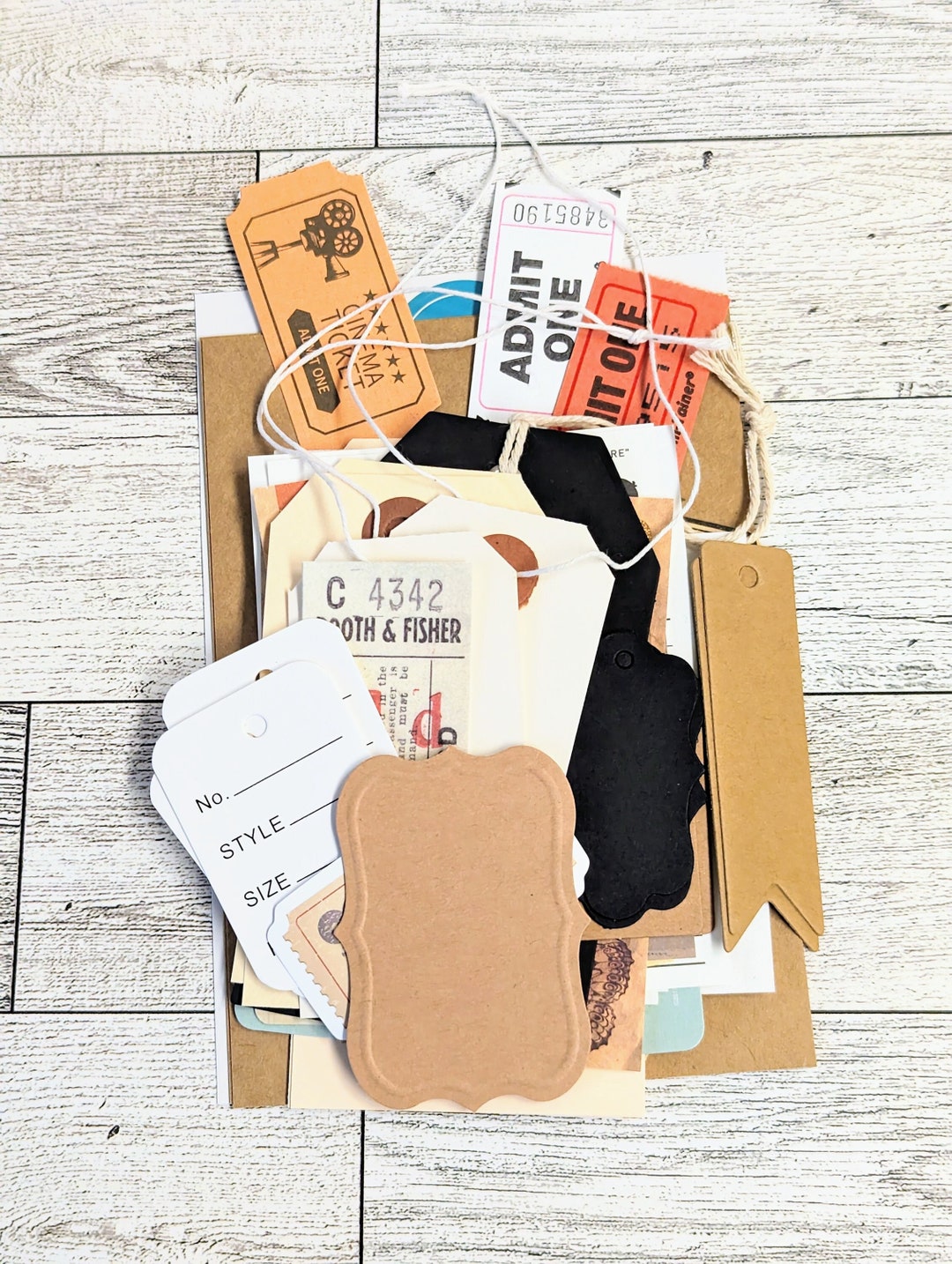 Junk Journal Ephemera Kit, Vintage Style Cards, Tags, Tickets, 50 Piece ...