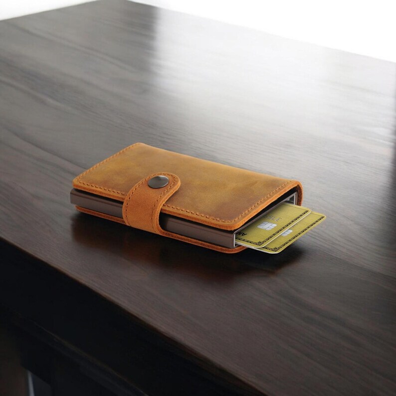 Custom Leather Front Pocket Wallet, Pop up RFID Wallet, Handmade Credit ...