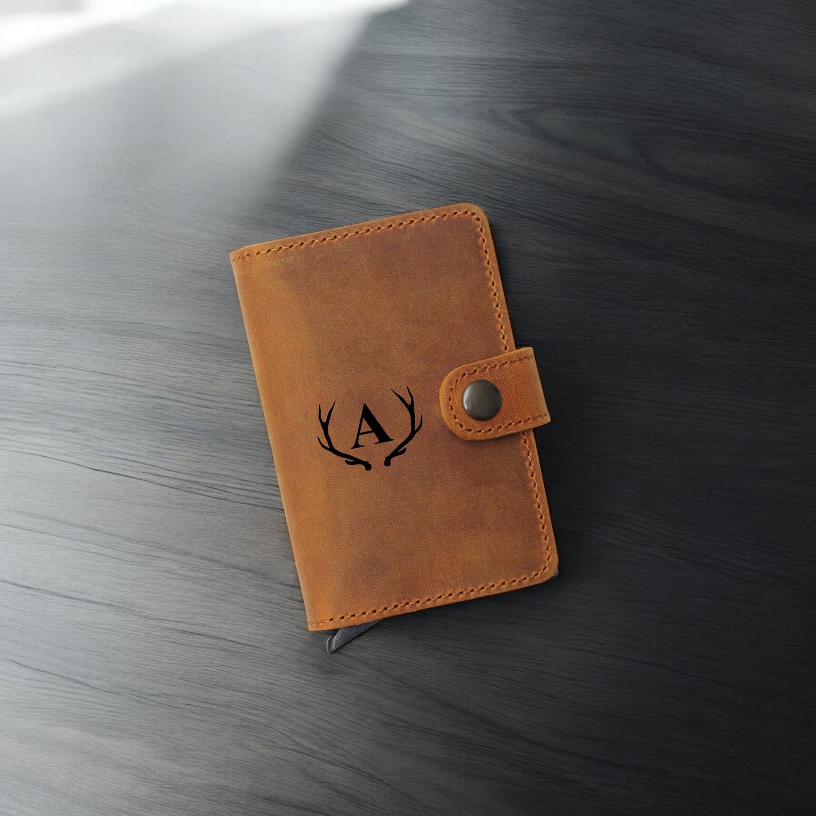 Custom Leather Front Pocket Wallet, Pop up RFID Wallet, Handmade Credit ...