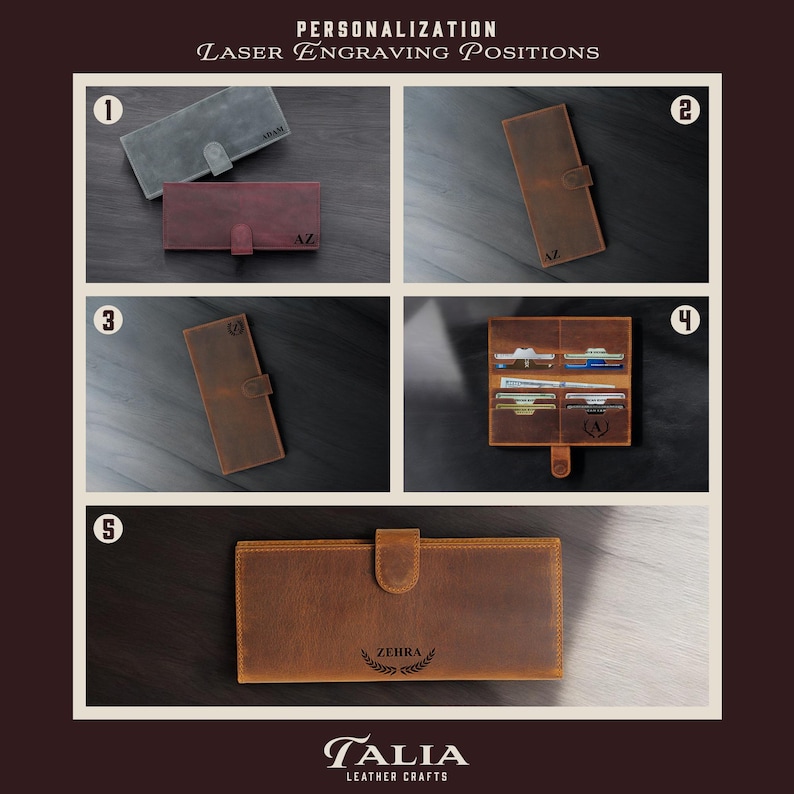 Custom Leather Checkbook Cover, Handmade Checkbook Wallet, Engraved Long Wallet, Christmas Gift ...