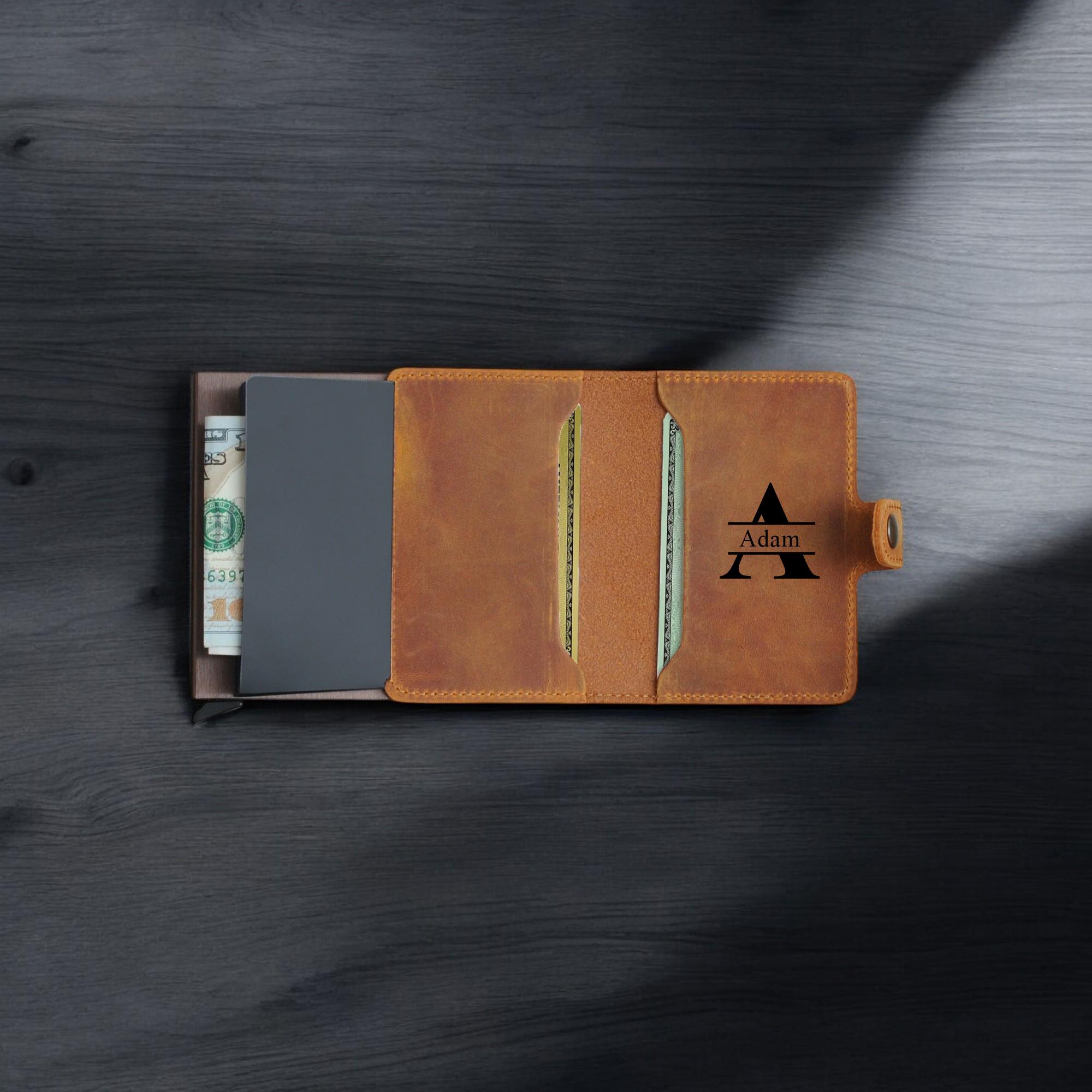 Custom Leather Front Pocket Wallet, Pop up RFID Wallet, Handmade Credit ...