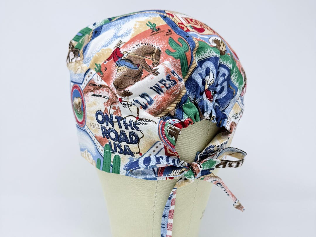 Western Men's Scrub Cap With Tie Back, Cowboy Skull Tie-back Style ...