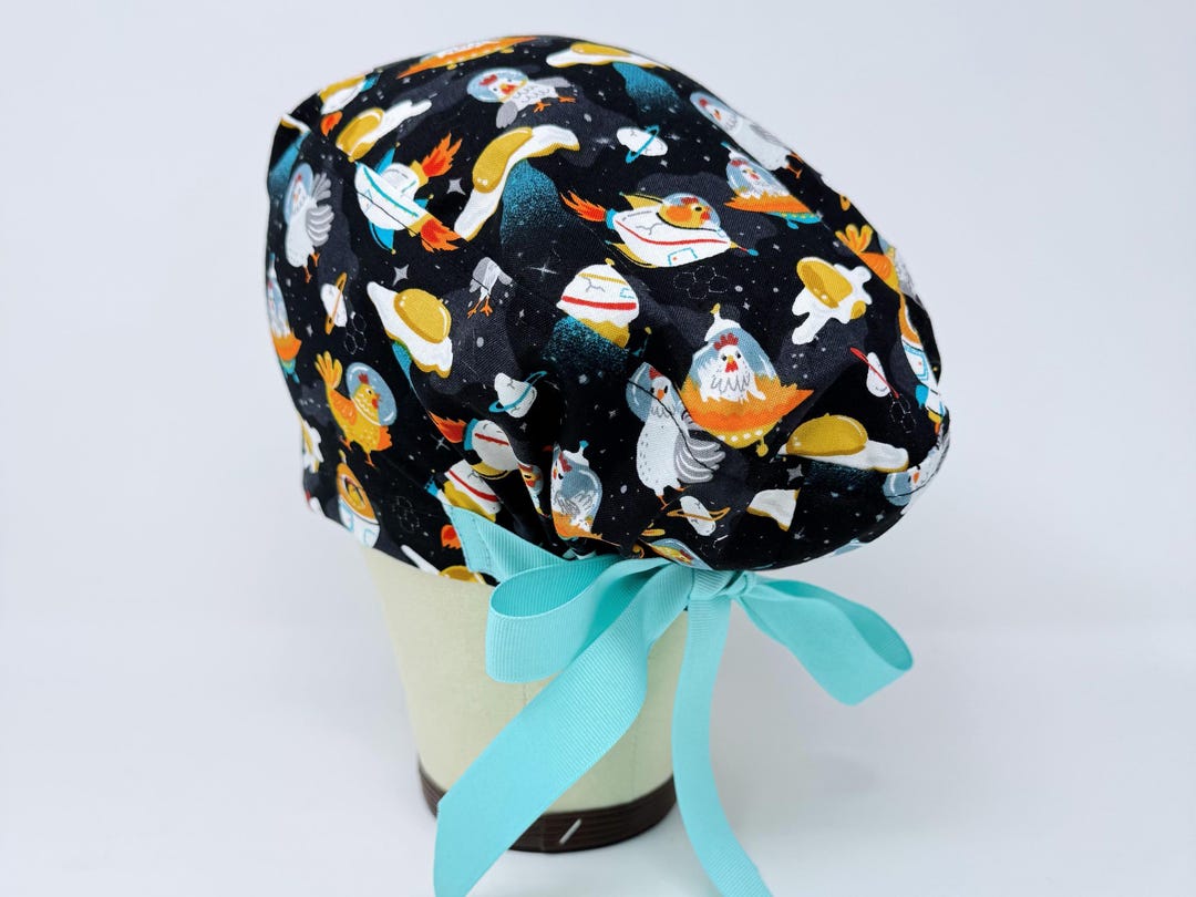Chicken Euro Scrub Cap With Ties. Space European Satin Lined Option ...