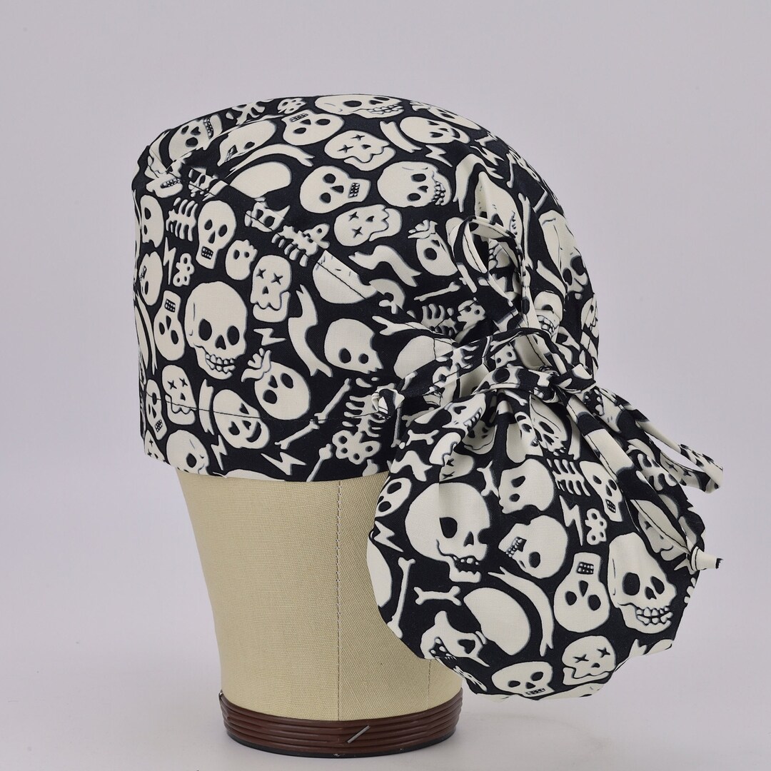 Halloween Glow Ponytail Scrub Cap - Glow Tossed Skulls Surgical Cap for ...