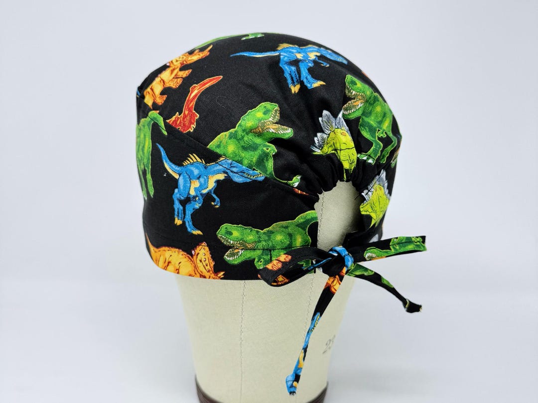 Dinosaur Men's Scrub Cap With Tie Back, Dino Skull Tie-back Style ...