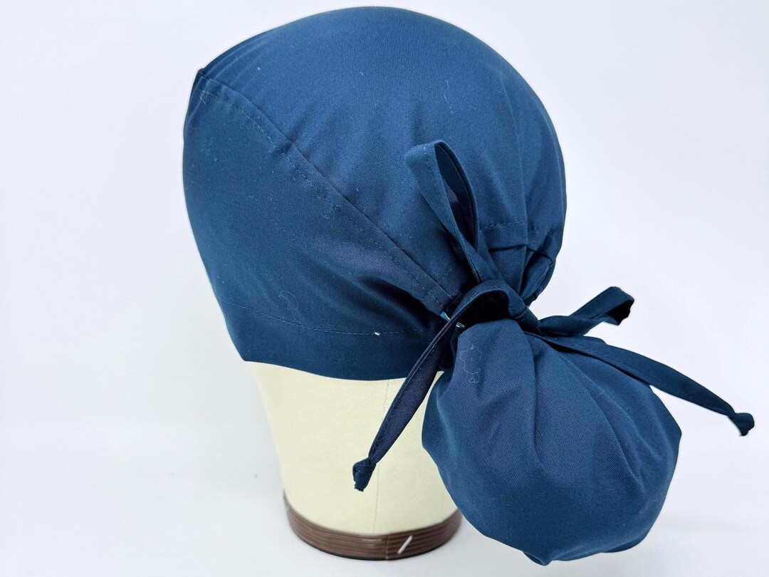 Navy Blue Ponytail Scrub Cap With Satin Lined Option. Solid Color ...