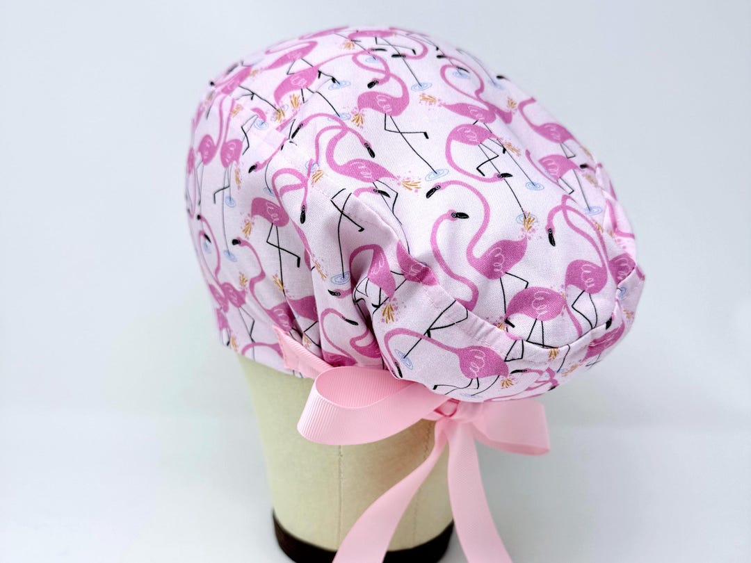 Flamingo Euro Scrub Cap With Ties. Summer European Satin Lined Option ...