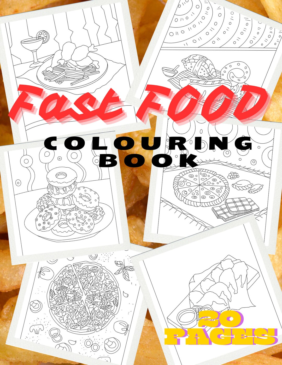 FAST FOOD COLOURING Book Digital Colour Fill in Pizza Drawing - Etsy