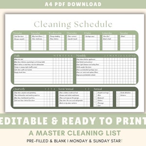 EDITABLE Cleaning Schedule | Prefilled Chores Checklist | ADHD Planner ...