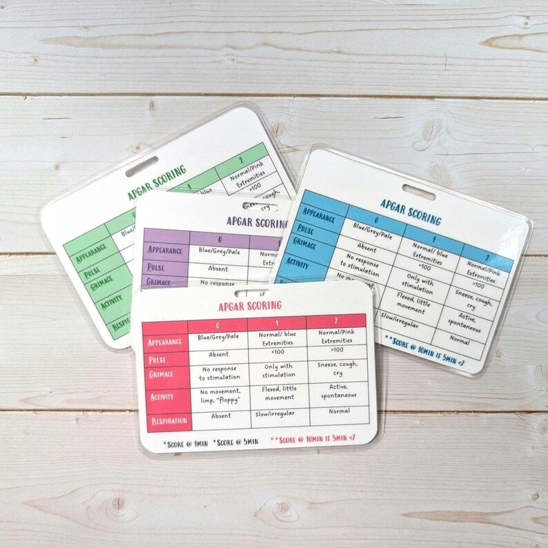 Newborn Assessment APGAR Scoring, O2 Chart, and Acidosis Grid Badge ...