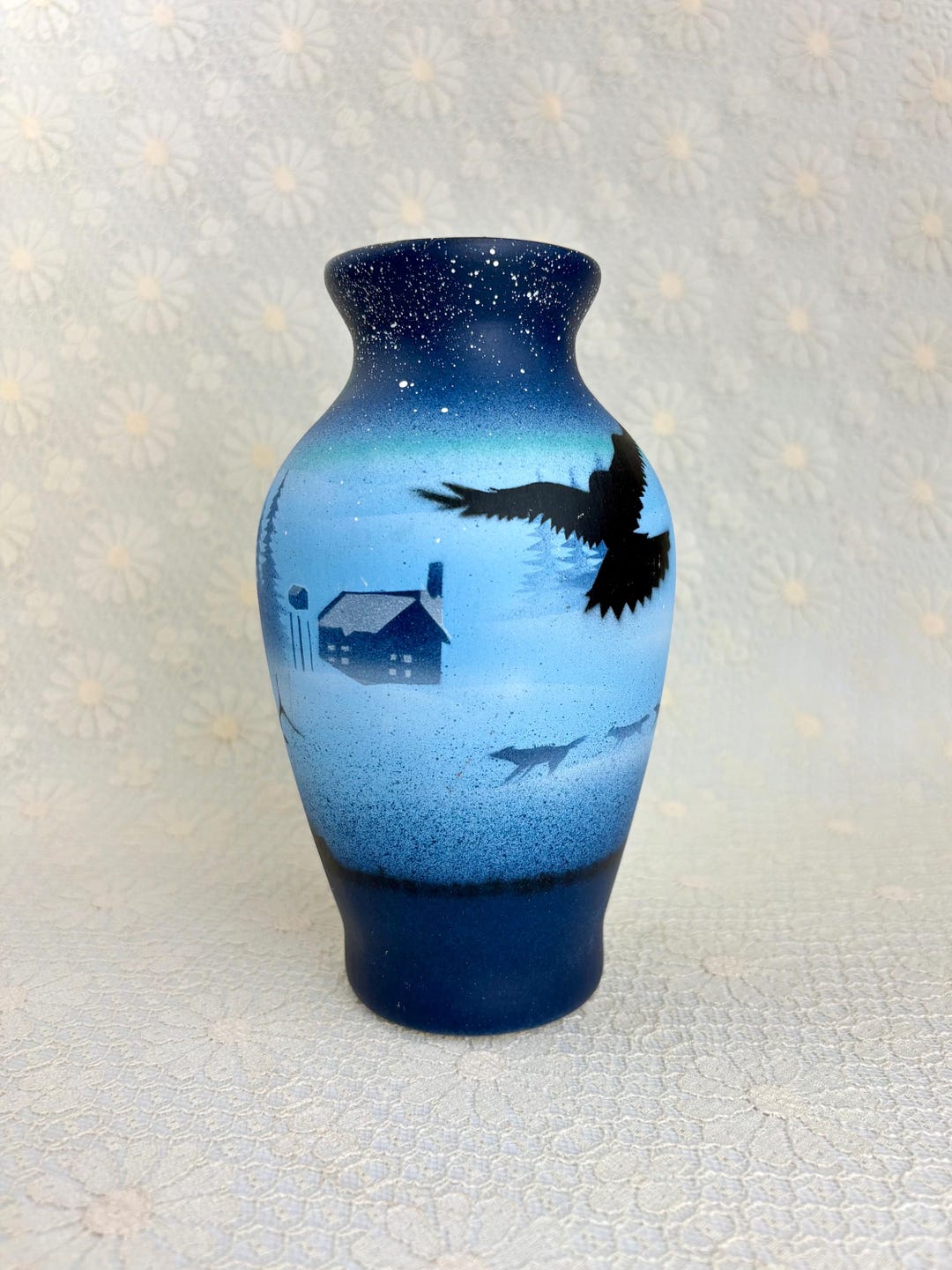 Benally / Diné Navajo Pottery Vase / Eagle Northern Lights Scene ...