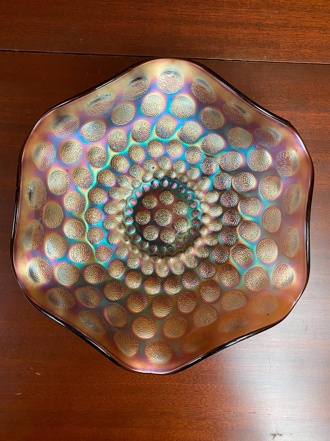 Amethyst Coin Dot Carnival Glass / Scalloped Edge / Footed Bowl / Candy ...