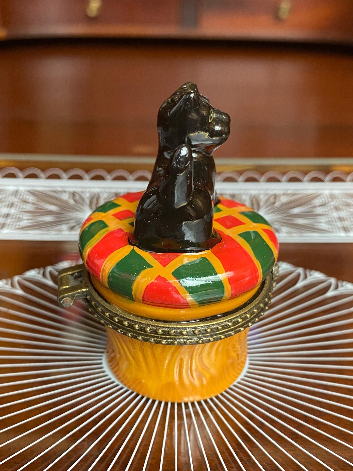Scottie Dog Trinket Box / Black Dog / Red Bow Tie / Miniature Bone ...