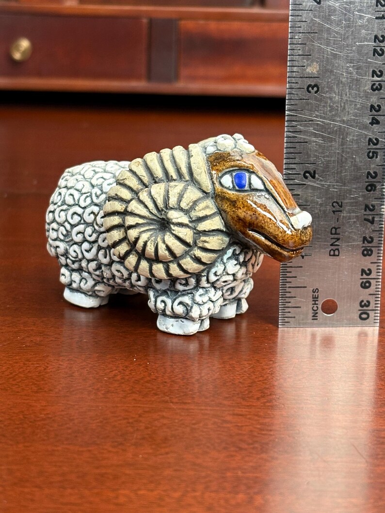 Artesania Rinconada Ram Sheep Figurine / Hand Painted Signed Uruguayan ...
