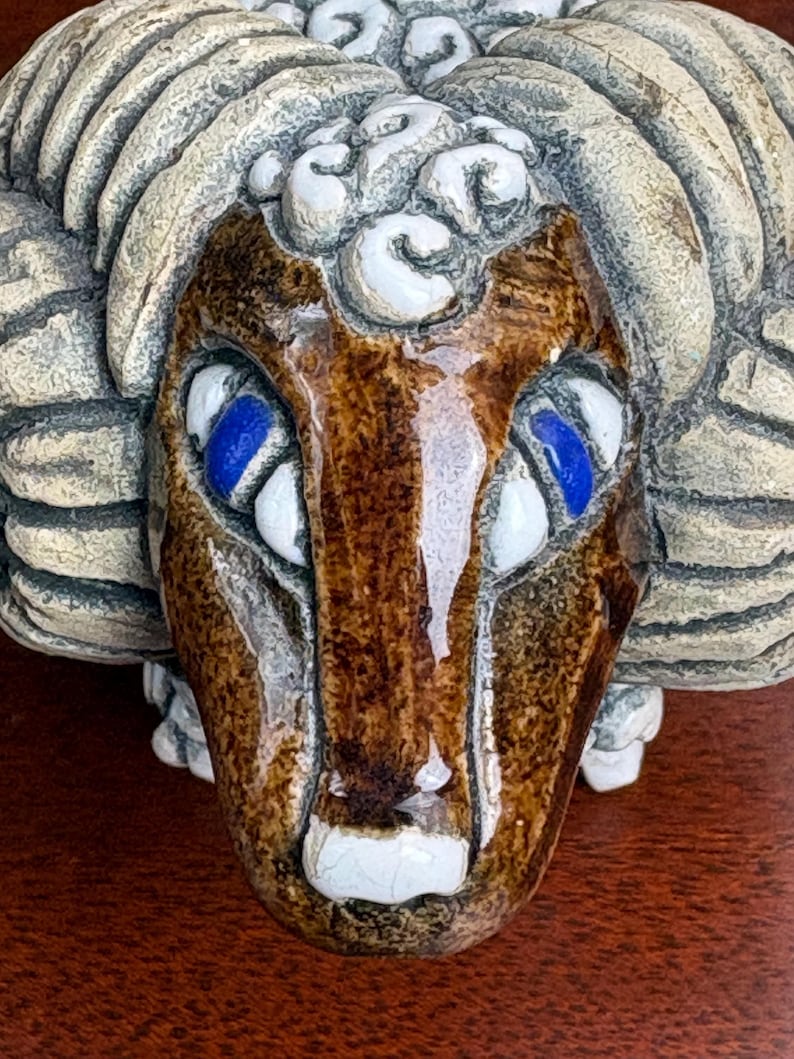 Artesania Rinconada Ram Sheep Figurine / Hand Painted Signed Uruguayan ...