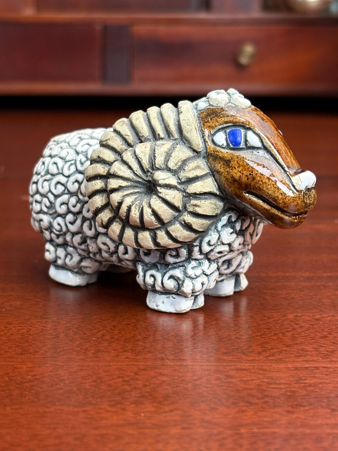 Artesania Rinconada Ram Sheep Figurine / Hand Painted Signed Uruguayan ...