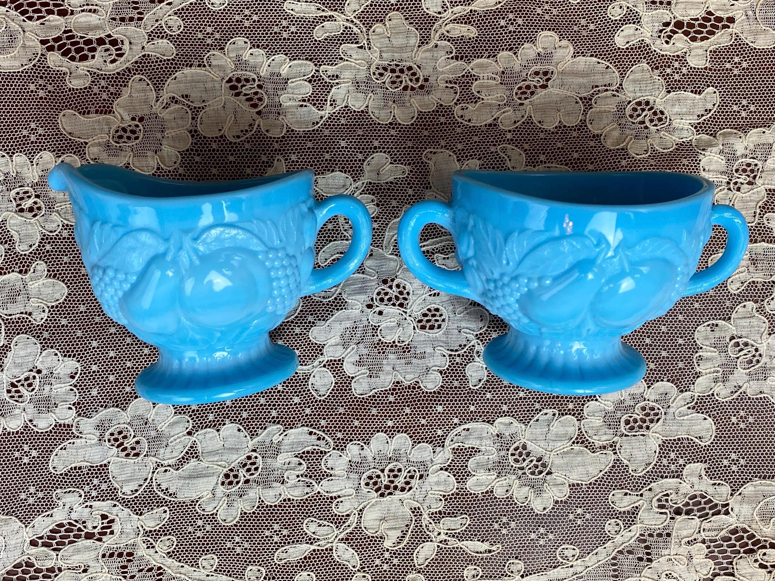 Westmoreland Turquoise Blue Opaque Milk Glass Creamer Sugar Set / Della ...