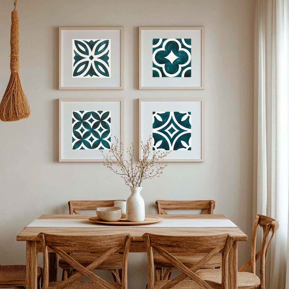 Hand Painted Watercolor Tile Art | Boho Wall Decor, Set of 4 - Etsy