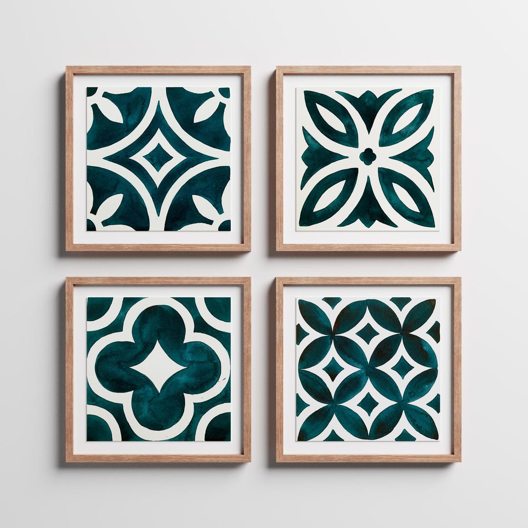 Hand Painted Watercolor Tile Art | Boho Wall Decor, Set of 4 - Etsy
