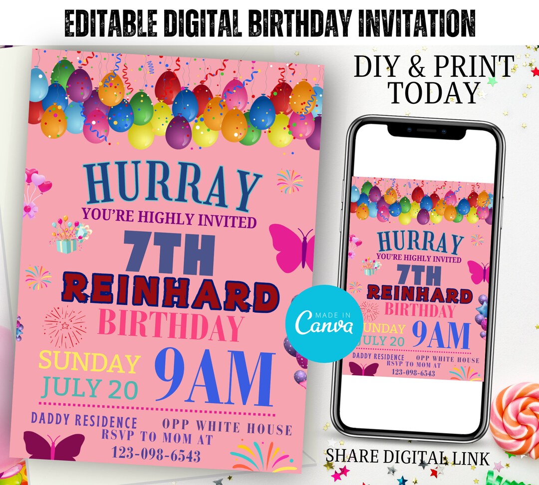 Editable Hurray Birthday Invitations Instant Download Perfect for Any ...