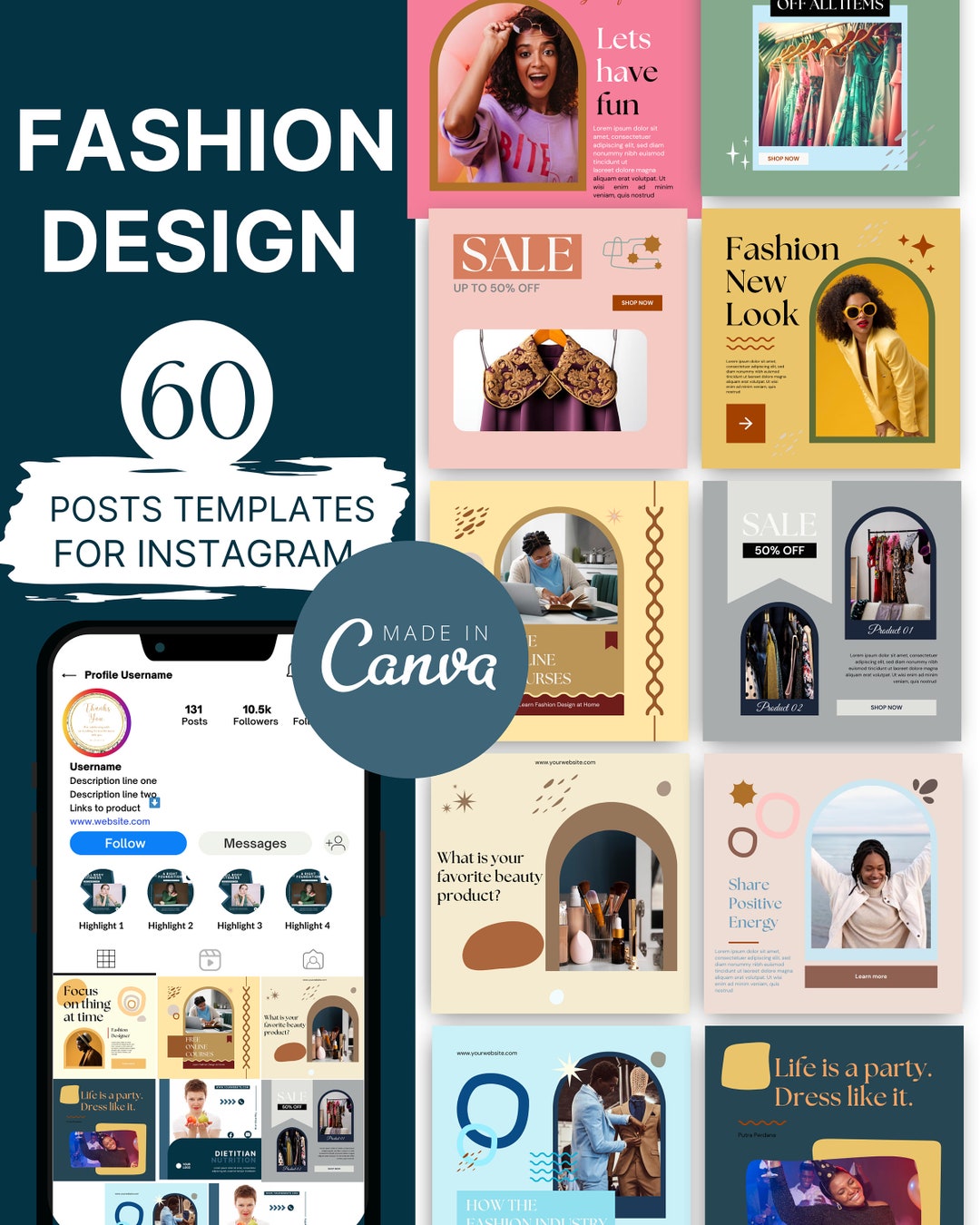 60 Editable Instagram Templates Canva Bundle Instant Download Social ...