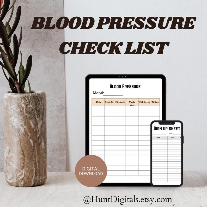 Blood Pressure Check List Log Printable Template Daily Blood Pressure ...