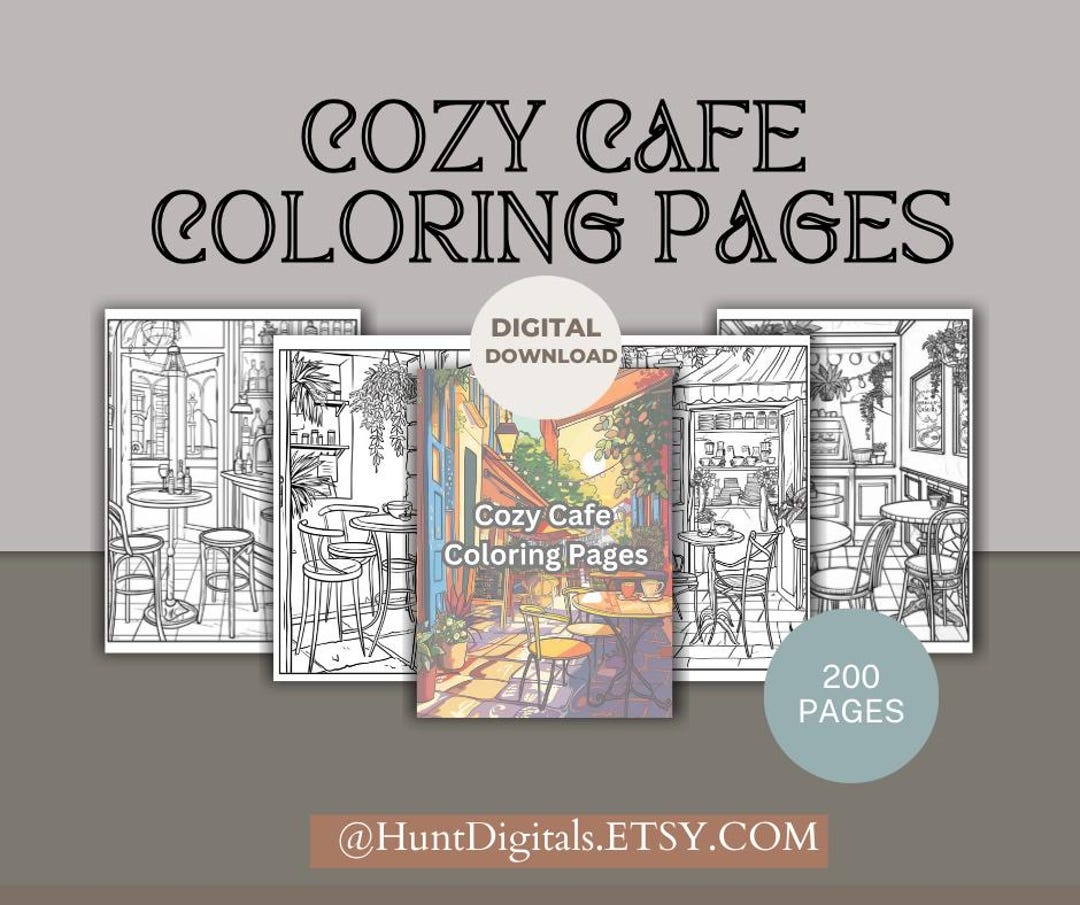 Cozy Cafe Coloring Pages - Etsy