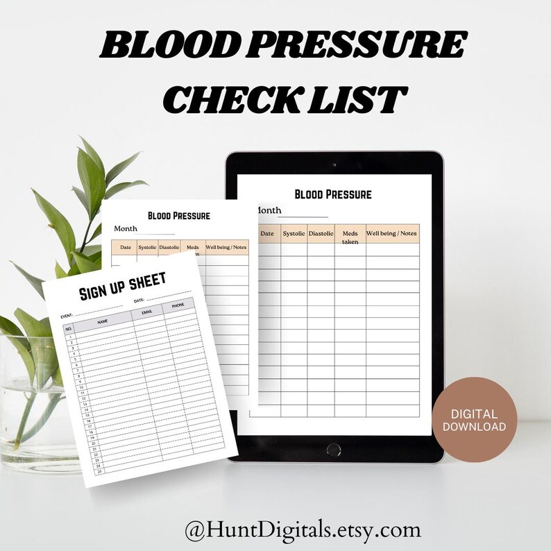 Blood Pressure Check List Log Printable Template Daily Blood Pressure ...