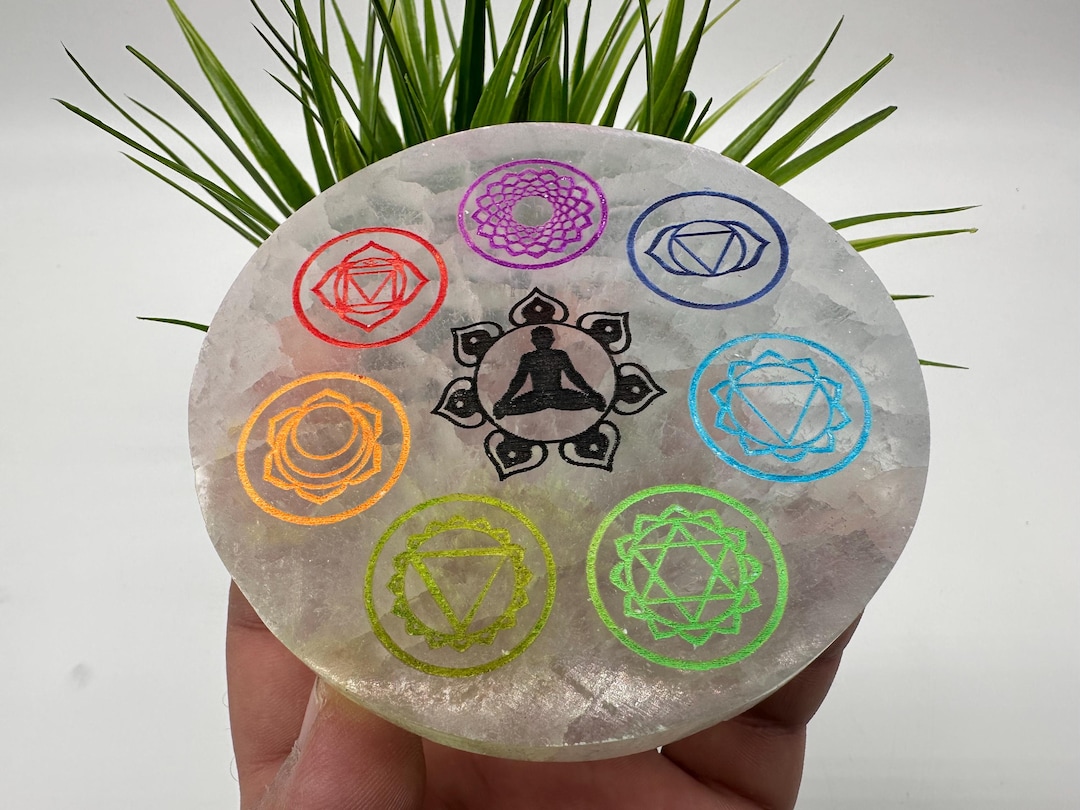 Spiritual & Meditation Selenite 7 Chakra DISK, Selenite 7 Chakra ...