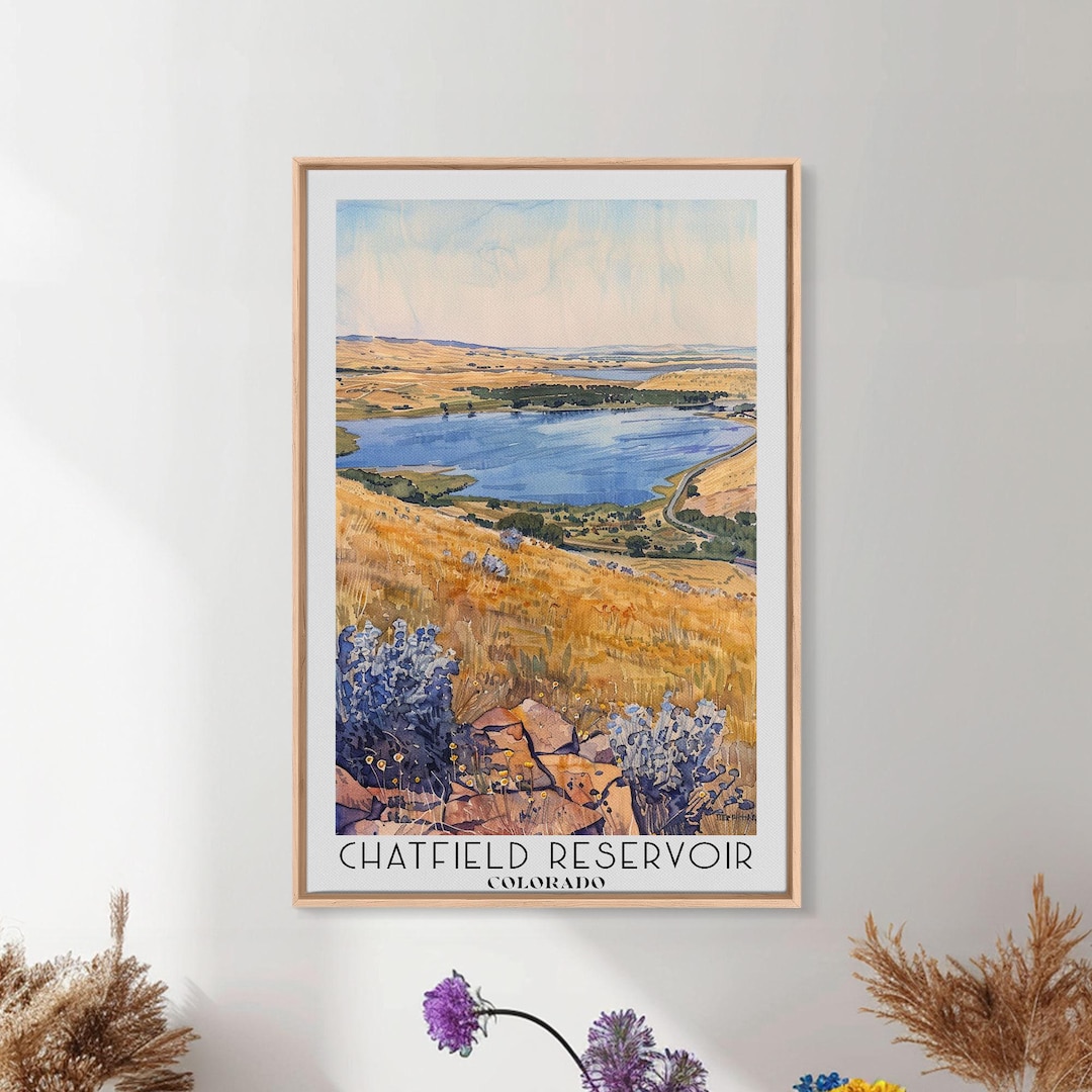 Chatfield Reservoir Colorado Framed Canvas: Watercolor Lake House Art ...