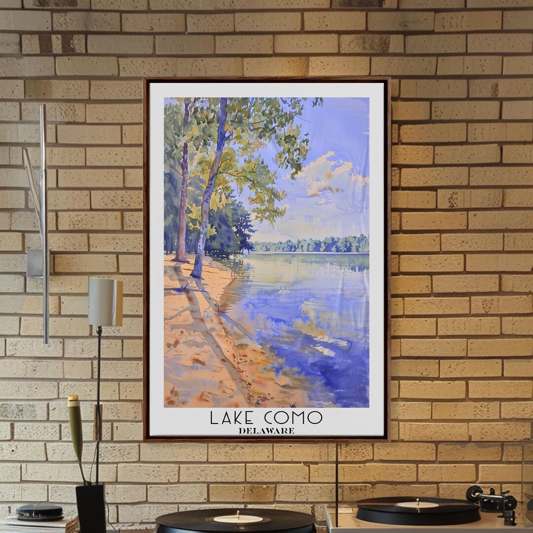 Lake Como Delaware Framed Canvas Print: Watercolor Lake House Art - Etsy