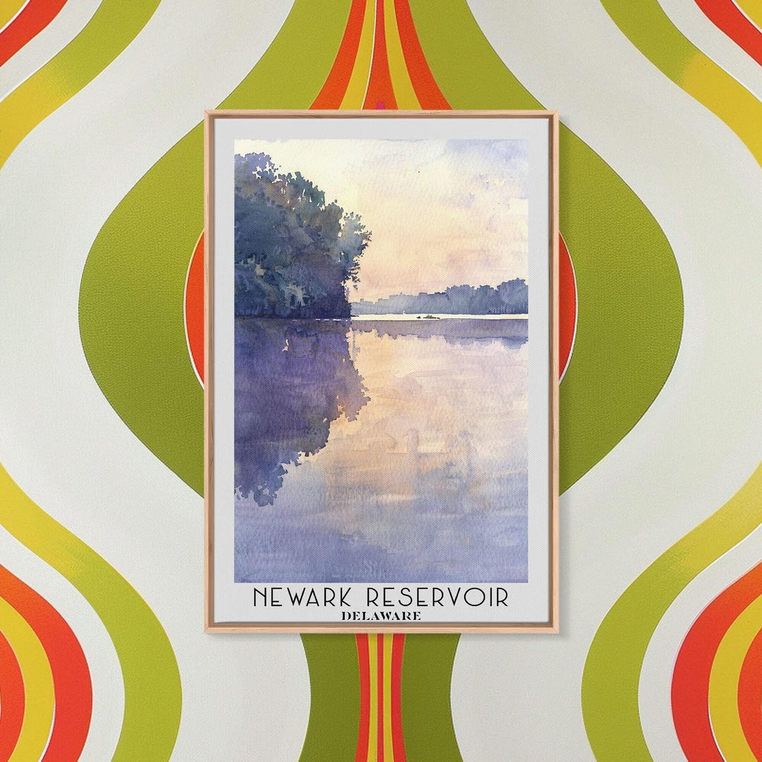 Newark Reservoir Delaware Travel Poster Framed Canvas Print, Serene ...