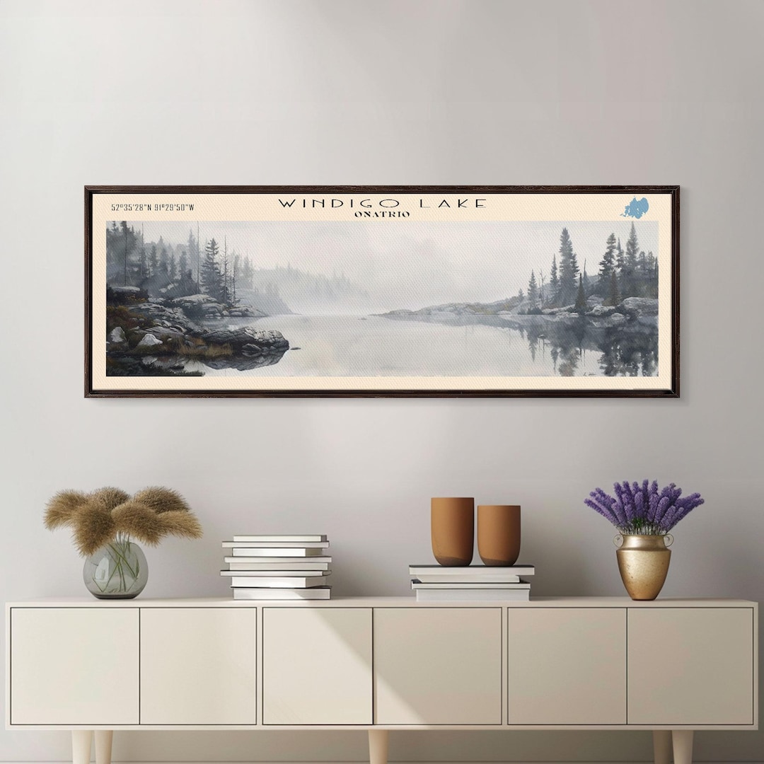 Windigo Lake Panoramic Wall Art, Framed Canvas Print, Lake House Decor ...