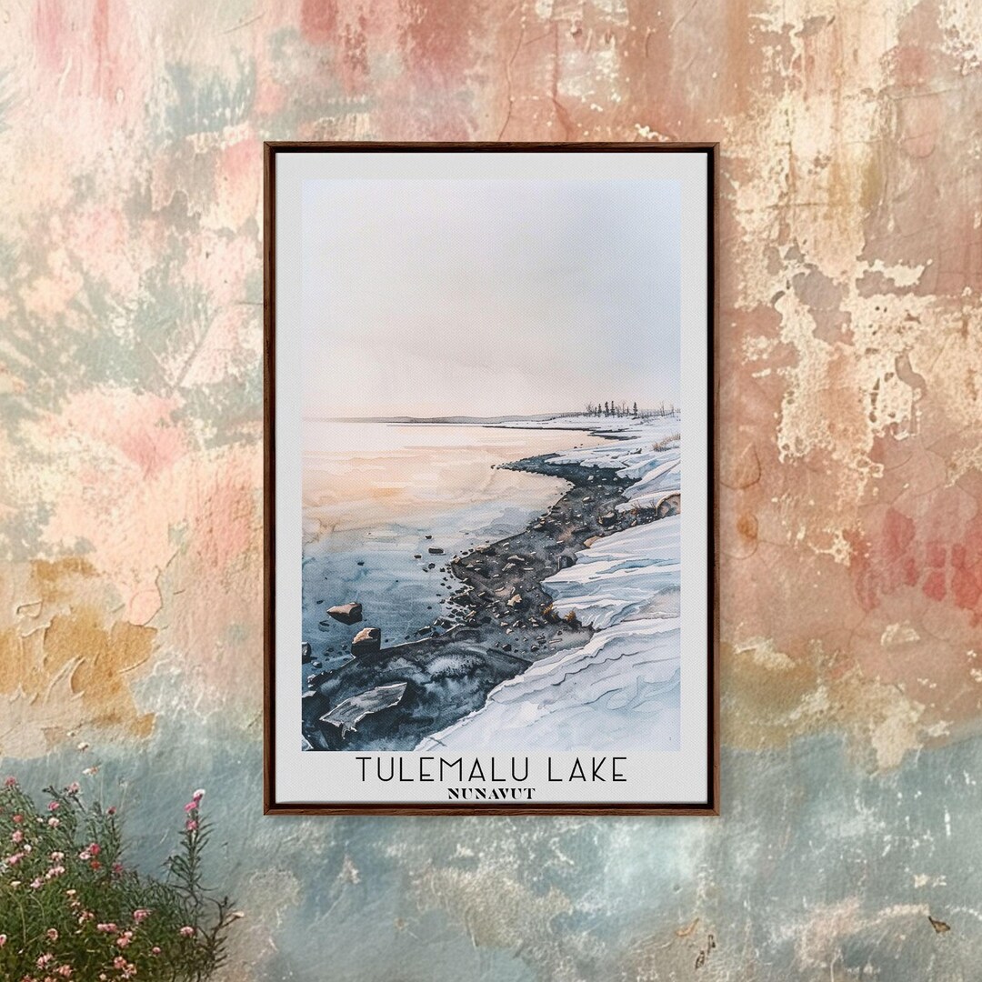 Tulemalu Lake Nunavut Travel Poster Framed Canvas Print, Watercolor ...