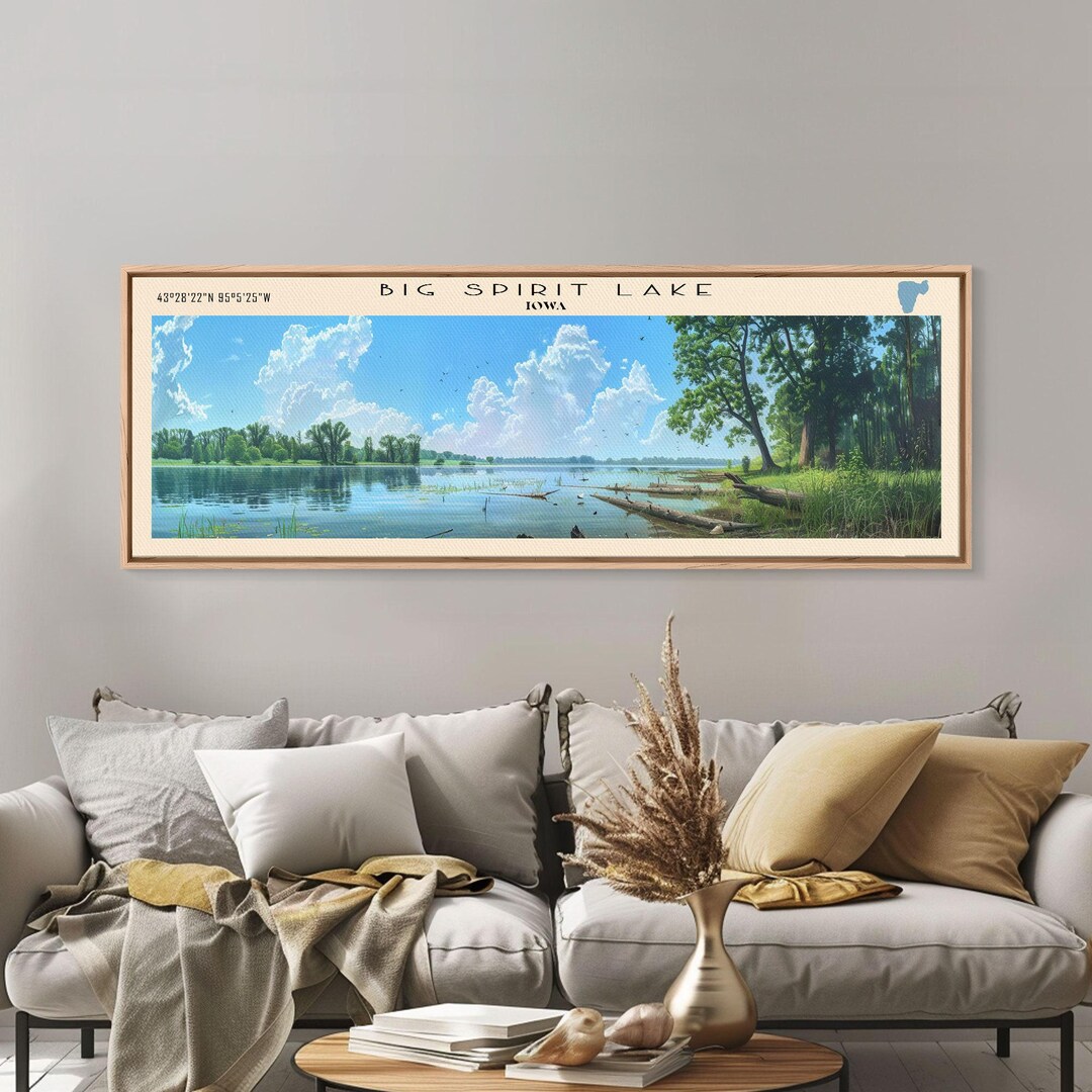 Big Spirit Lake Iowa Framed Canvas Print: Panoramic Rustic Lakehouse ...