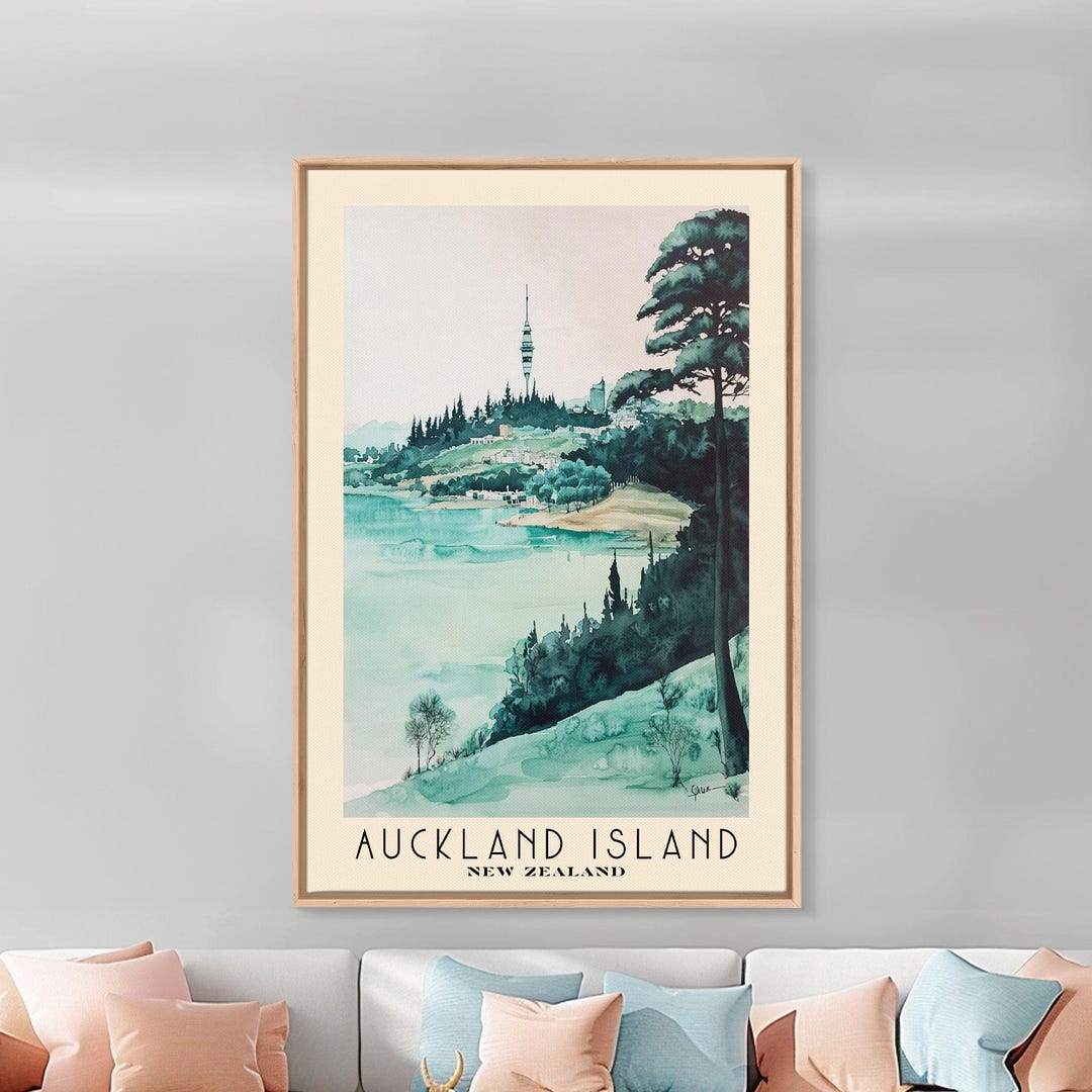 Auckland Island Watercolor Print: New Zealand Beach Scene, Framed Wall ...