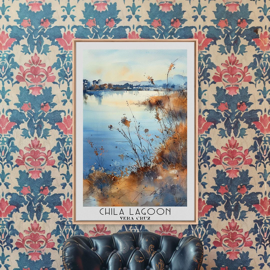 Chila Lagoon Watercolor Landscape: Framed Canvas Print, Lake House Wall ...