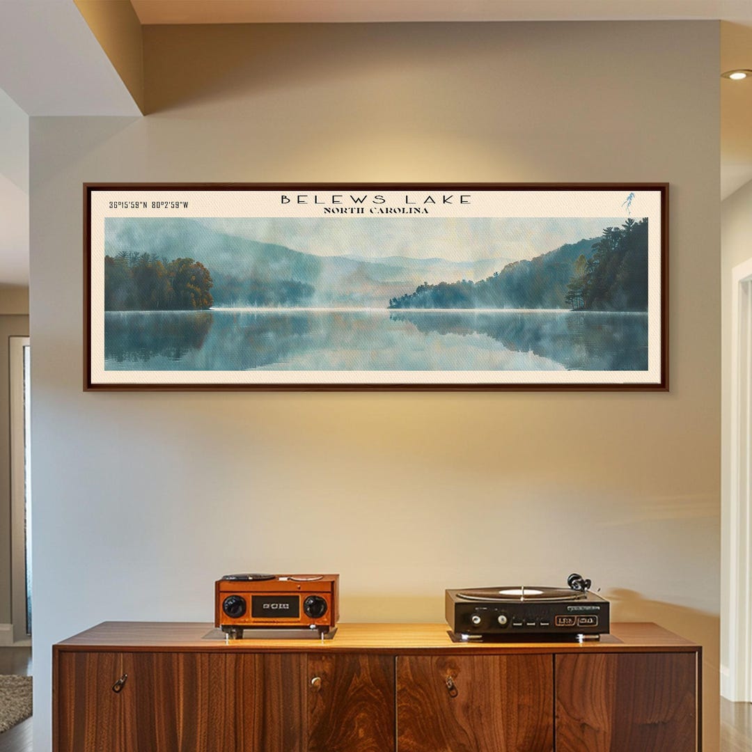 Belews Lake North Carolina Panoramic Framed Canvas Print, Lake House ...