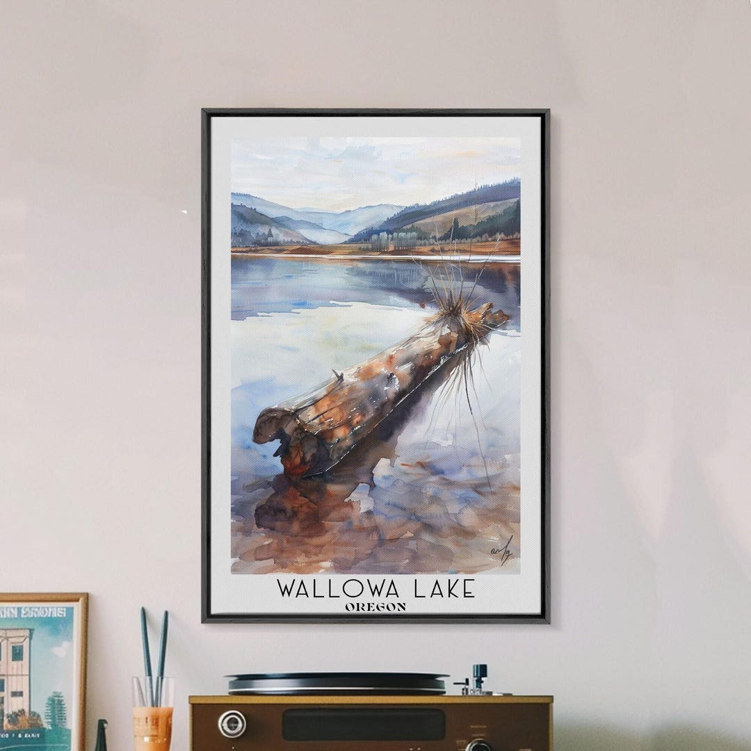 Wallowa Lake Oregon Framed Canvas Print: Watercolor Lake House Art - Etsy