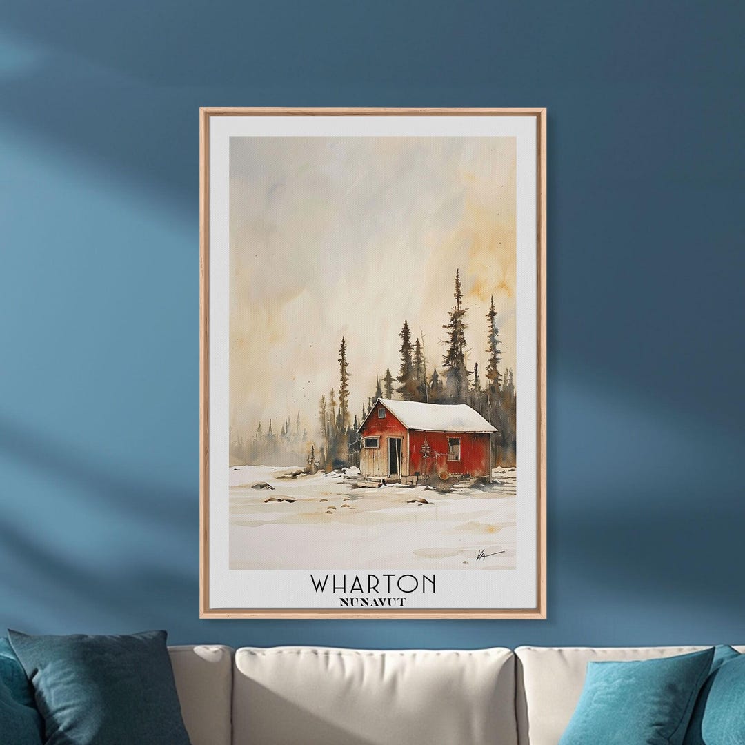 Wharton Nunavut Travel Poster: Watercolor Lake House Art, Framed Canvas ...
