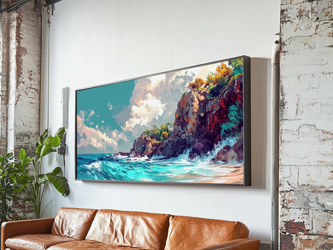 Rocky Cliff Beach Framed Canvas Print: Coastal Seascape Art - Etsy