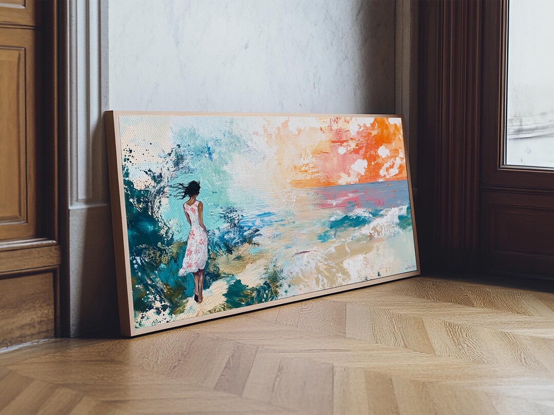 Woman by Ocean, Moody Art, Coastal Wall Art, Cottagecore Wall Art ...