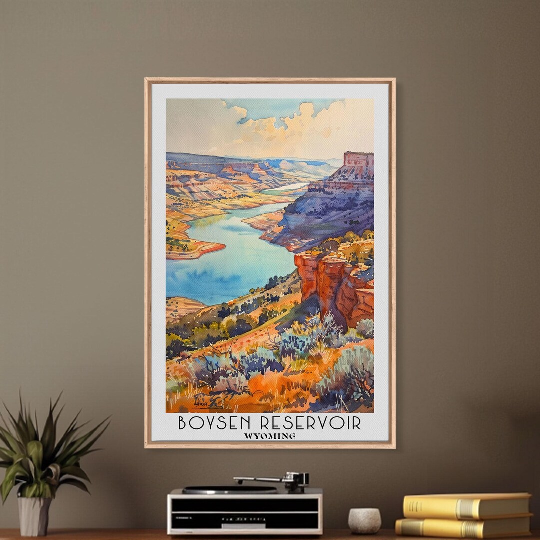 Boysen Reservoir Wyoming Canvas Print: Watercolor Landscape Travel ...