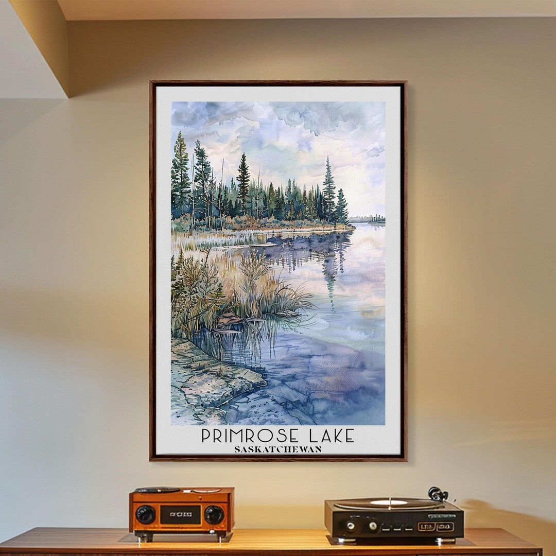 Primrose Lake Saskatchewan Framed Canvas Print: Watercolor Lake House ...