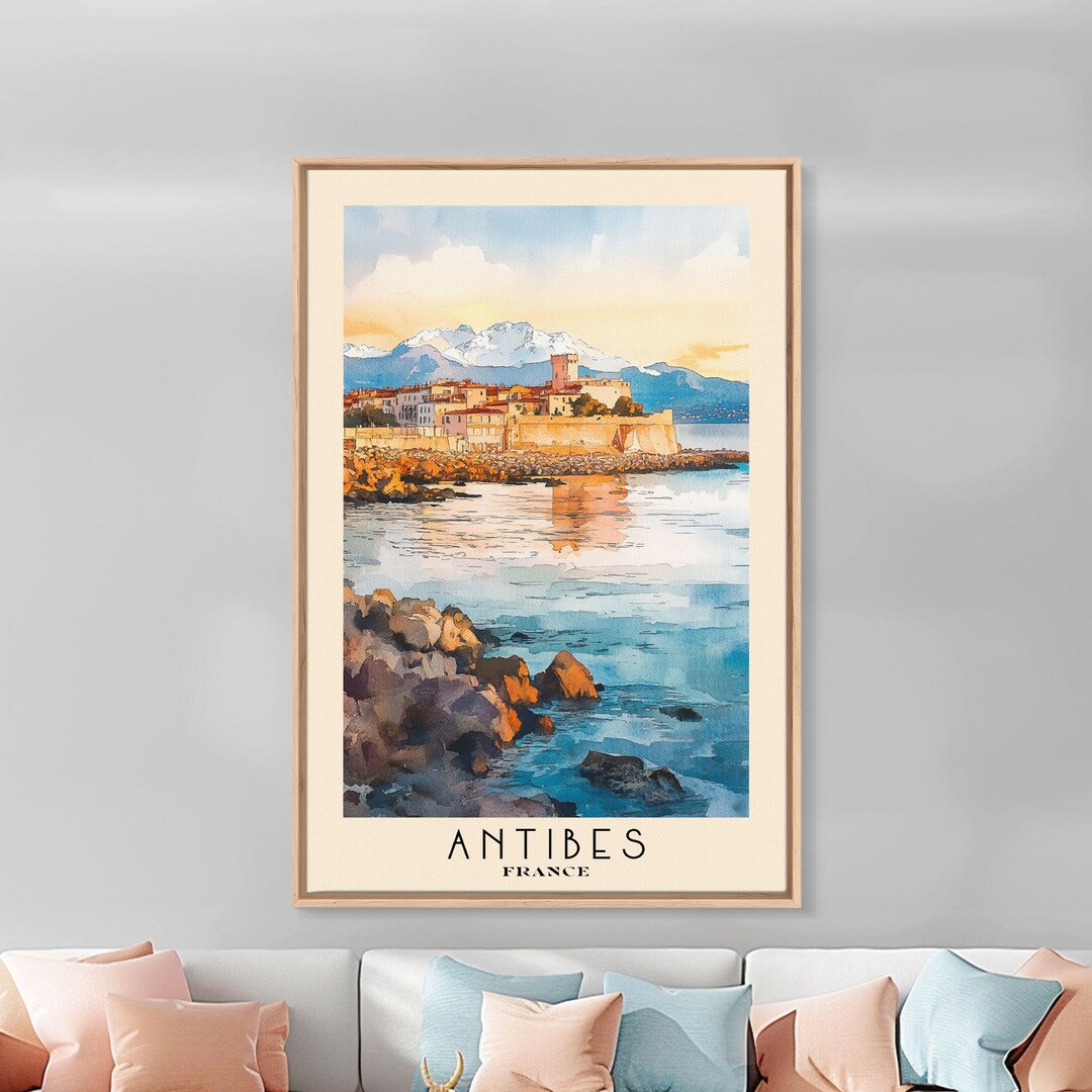 Antibes France Watercolor Print: Coastal Beach Painting, Wood Frame Art - Etsy