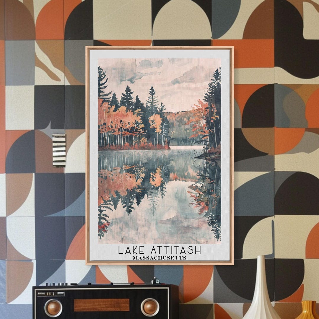 Lake Attitash Massachusetts Watercolor Painting: Framed Canvas Print - Etsy