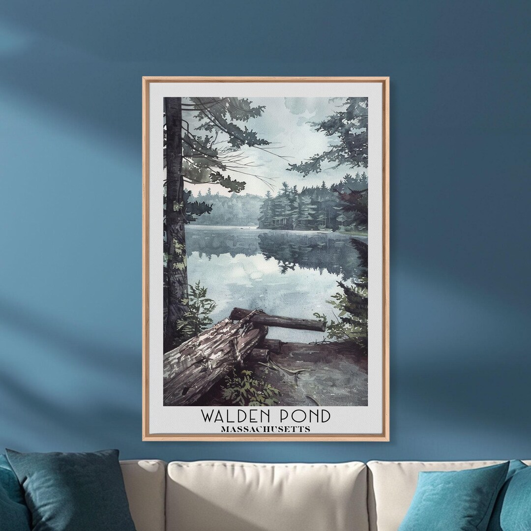 Walden Pond Framed Canvas Print: Watercolor Lake House Wall Art - Etsy