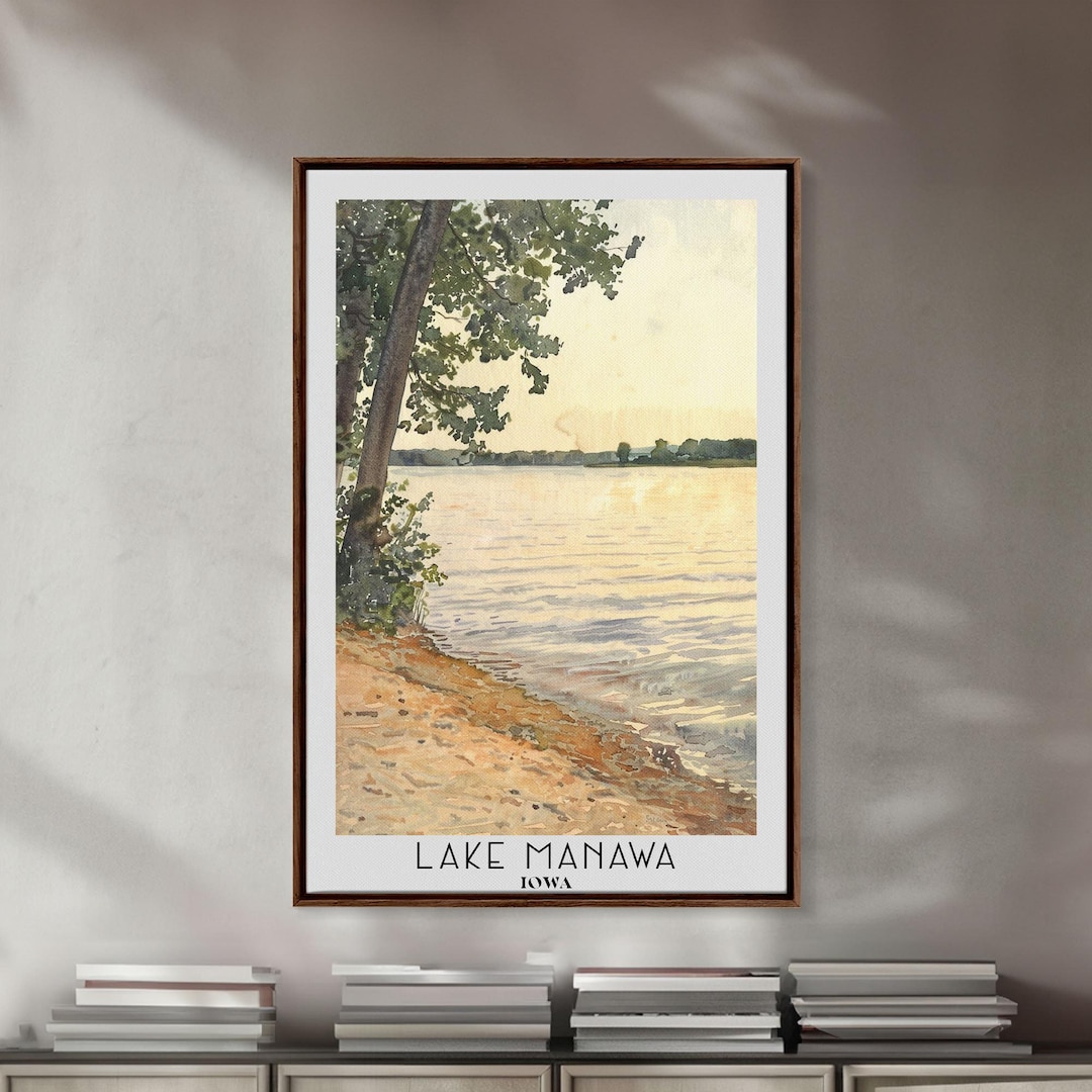 Lake Manawa Iowa Canvas Print: Watercolor Landscape Travel Poster - Etsy
