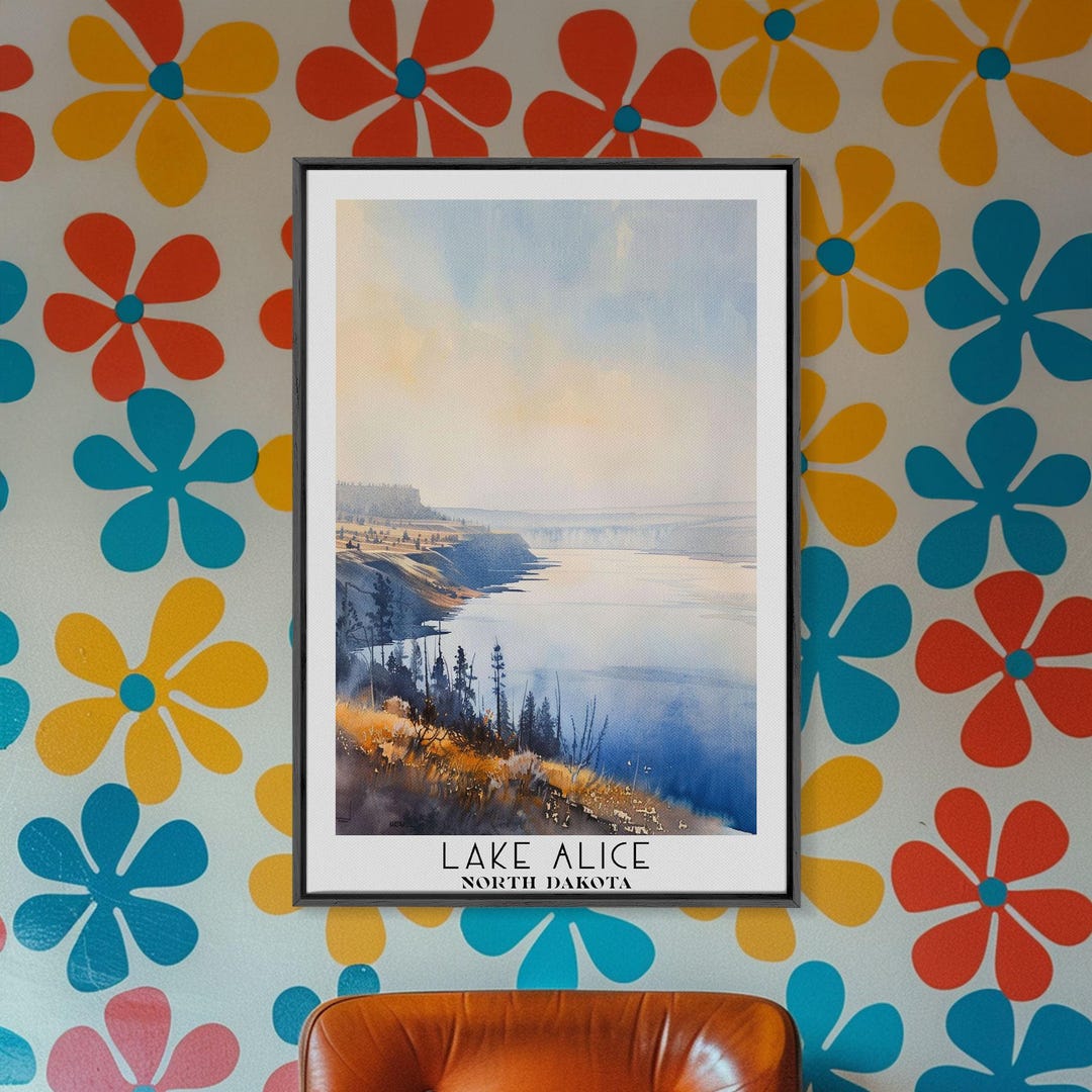 Lake Alice North Dakota Canvas Print: Watercolor Travel Poster - Etsy