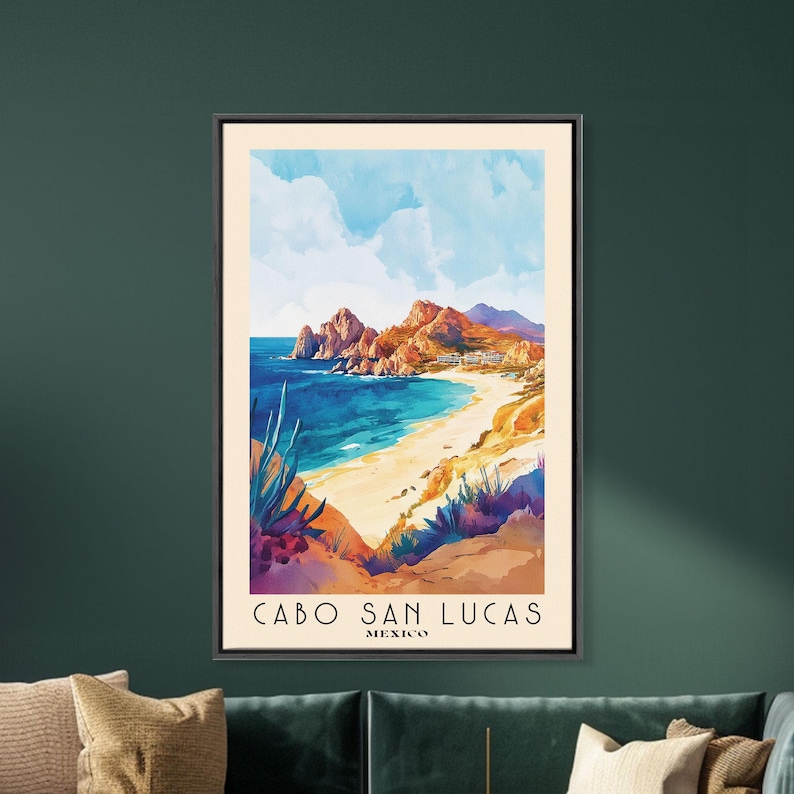 Cabo San Lucas Watercolor Print: Mexico Beach Scene, Wood Frame Art - Etsy